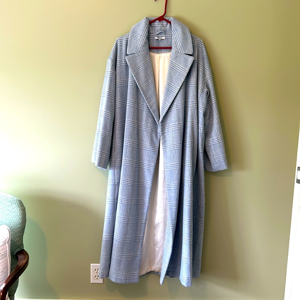 Ganni Car Coat In Stunning Blue Plaid - Gem